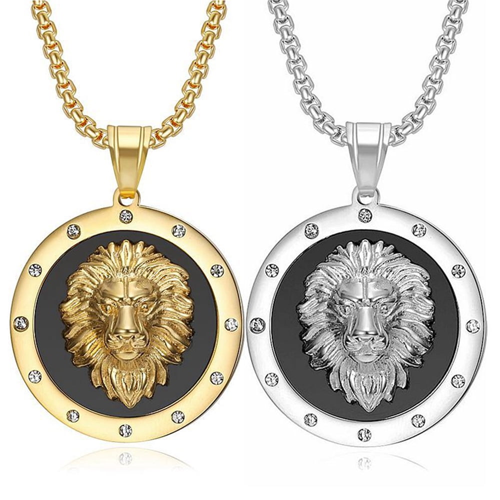 Hip Hop Iced Out Lion Head Pendant Necklace Male 14K Yellow Gold Chains ...