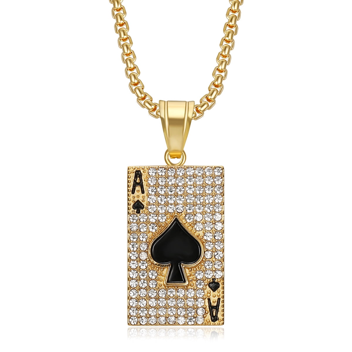 Hip-Hop Iced Out Spades Playing Card 14K Yellow Gold Necklace Men's ...