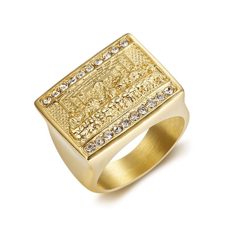 Hip Hop Iced Out The Last Supper Ring Male 14K Yellow Gold Jesus Rings ...