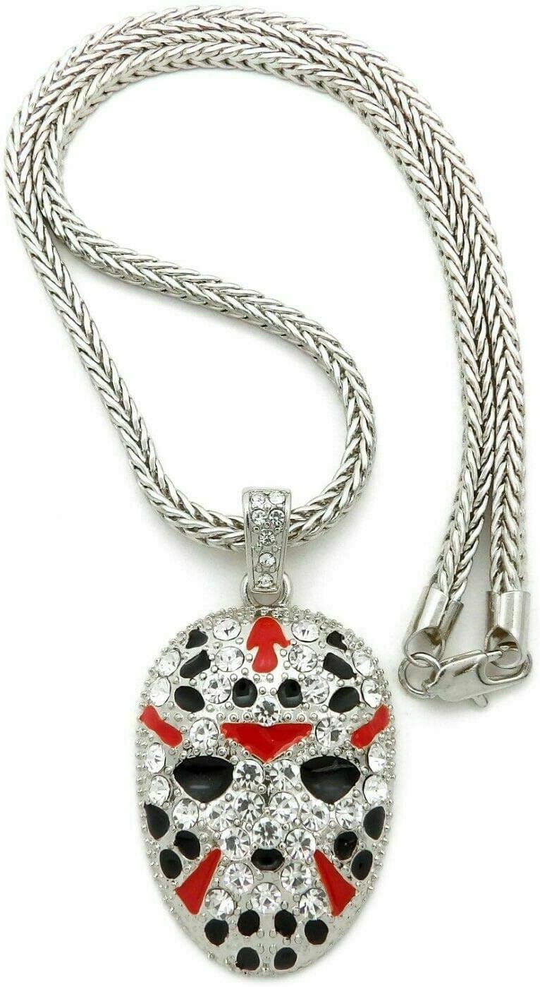 Hip Hop Iced Silver Plated JASON MASK Pendant & 4mm 18" Stainless Steel ...