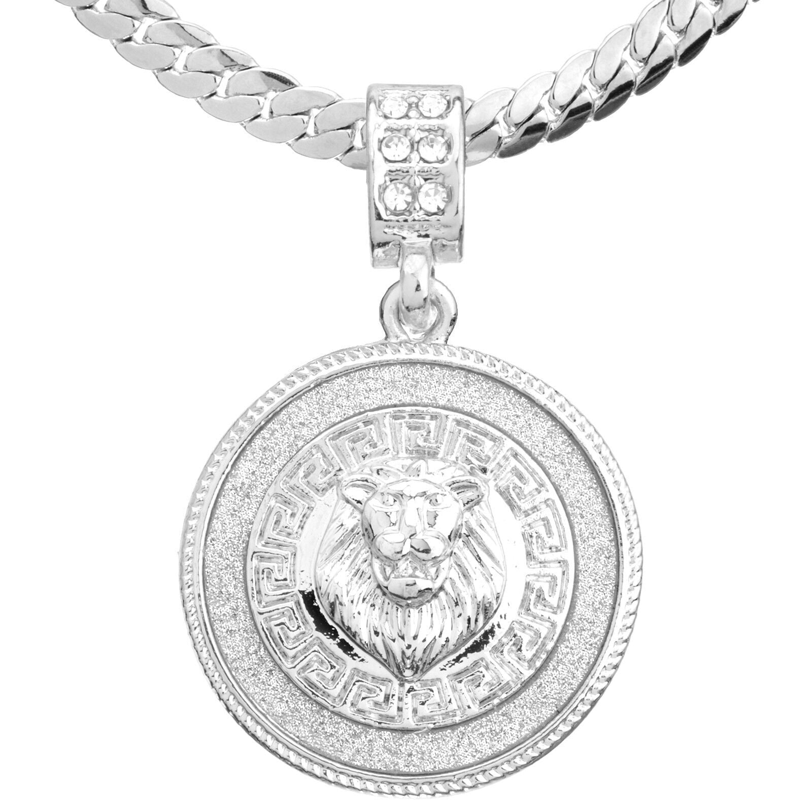 Hip Hop Iced Silver Tone Lion Medallion Pendant 20" Chain Necklace MCP ...