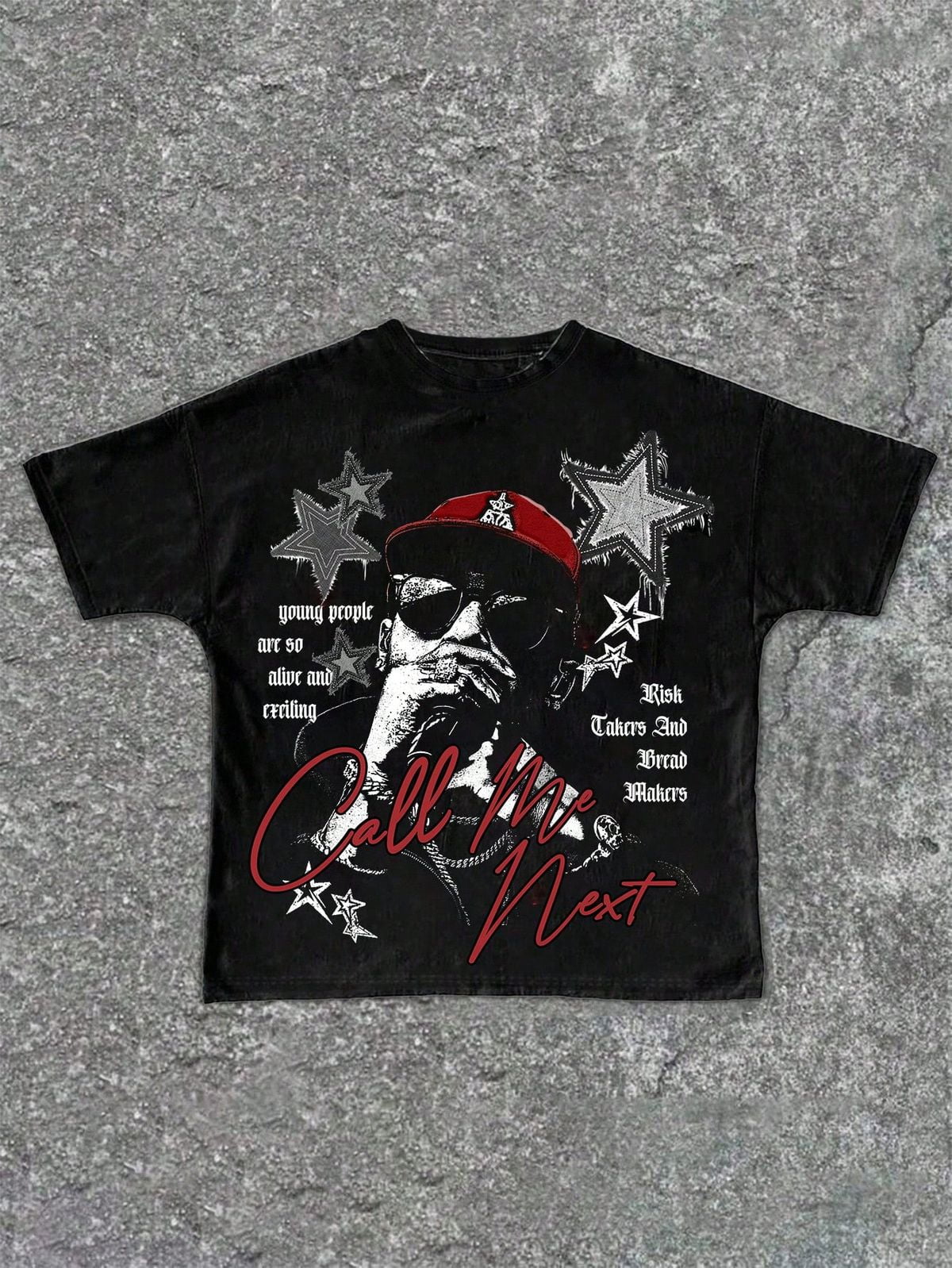 Hip Hop Inspired Graphic Tee with Urban Figure Stars and Call Me Next ...