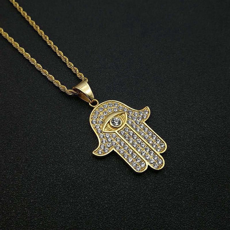 Hip Hop Jewelry Fatima Eye Palm Full Crystals Pendant Necklaces for Men ...