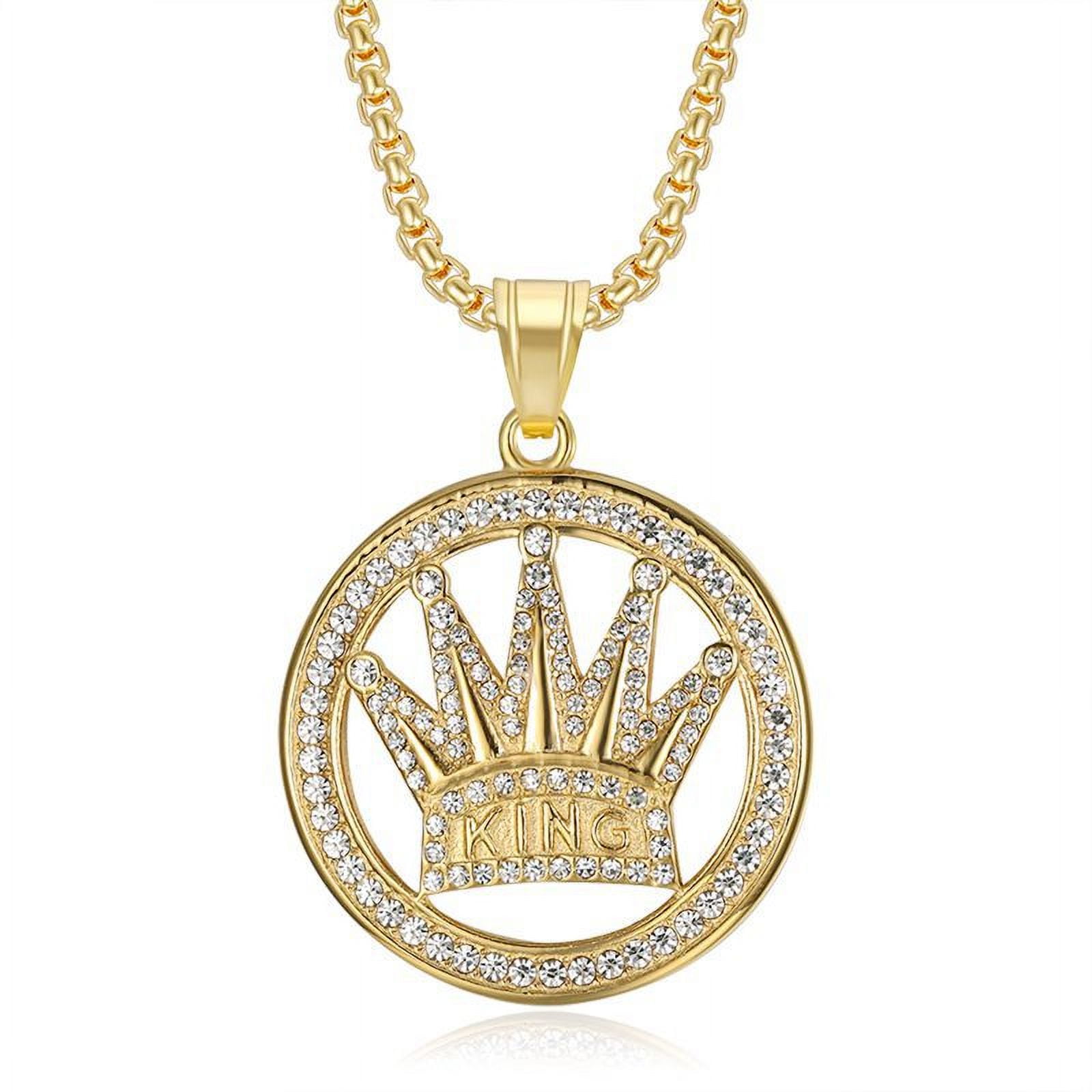 Hip Hop King Crown Pendant Necklace 14K Yellow Gold Men Rapper Hip Hop ...