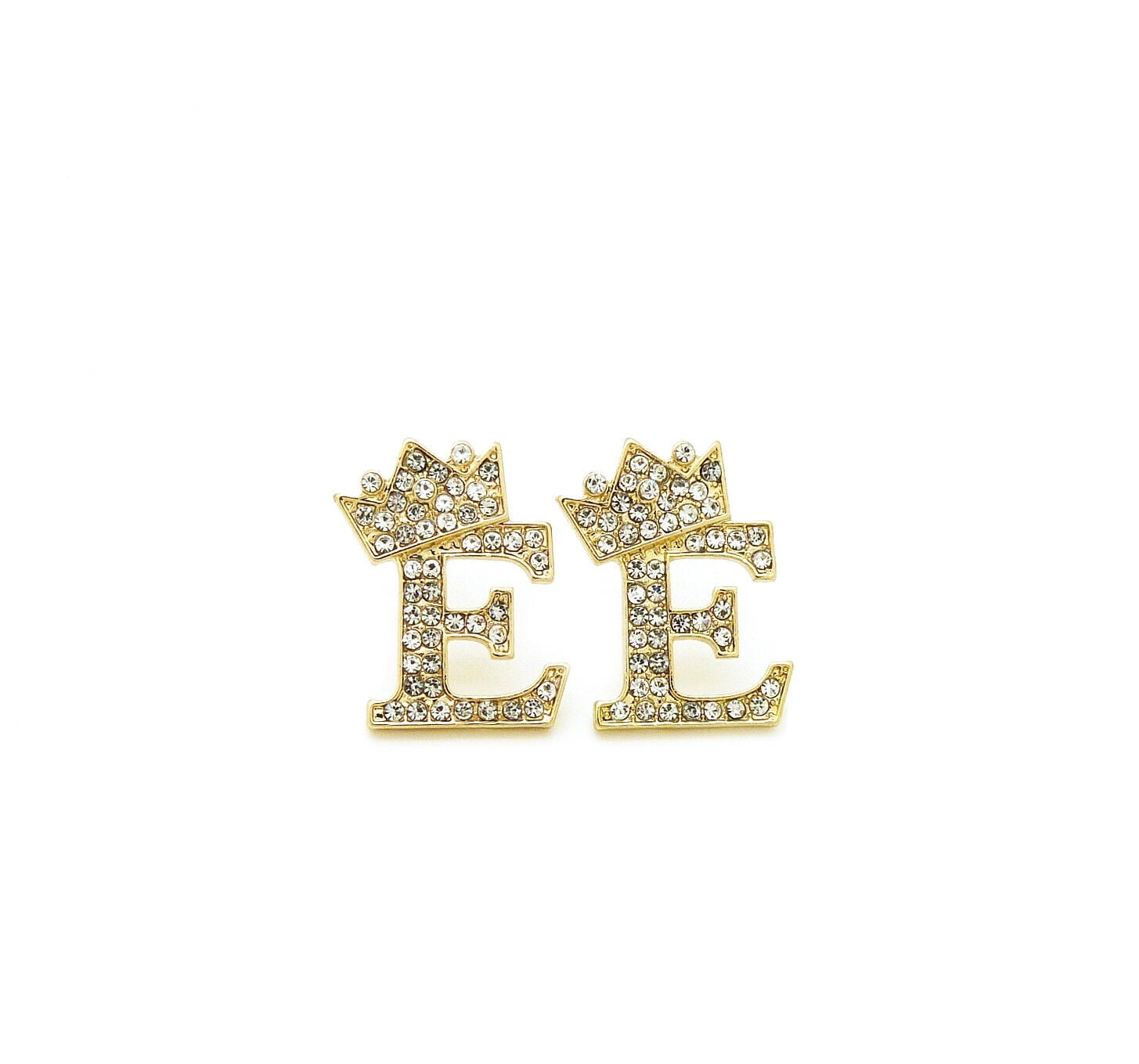 Hip Hop King Crown Tilted Initial Letter Alphabet Pierced Stud Earring ...
