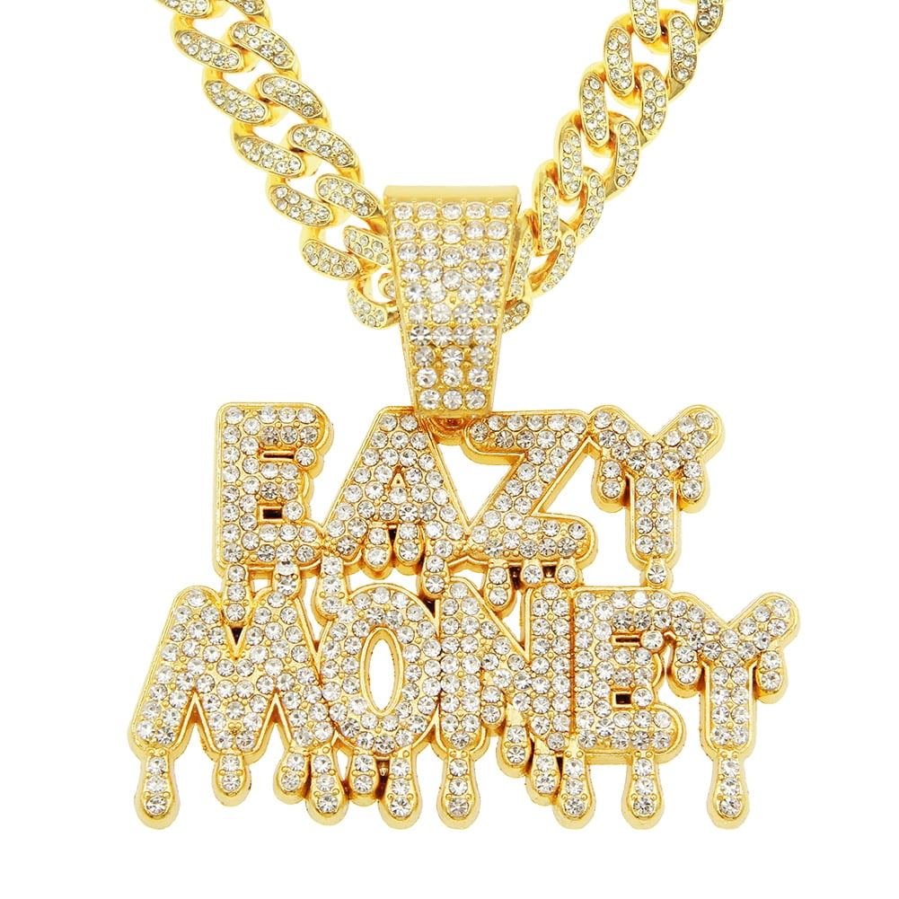 Hip Hop Letter Pendant Necklace Men Women Eazy Money Chain Iced Out Bling Cuban Necklaces HipHop ...