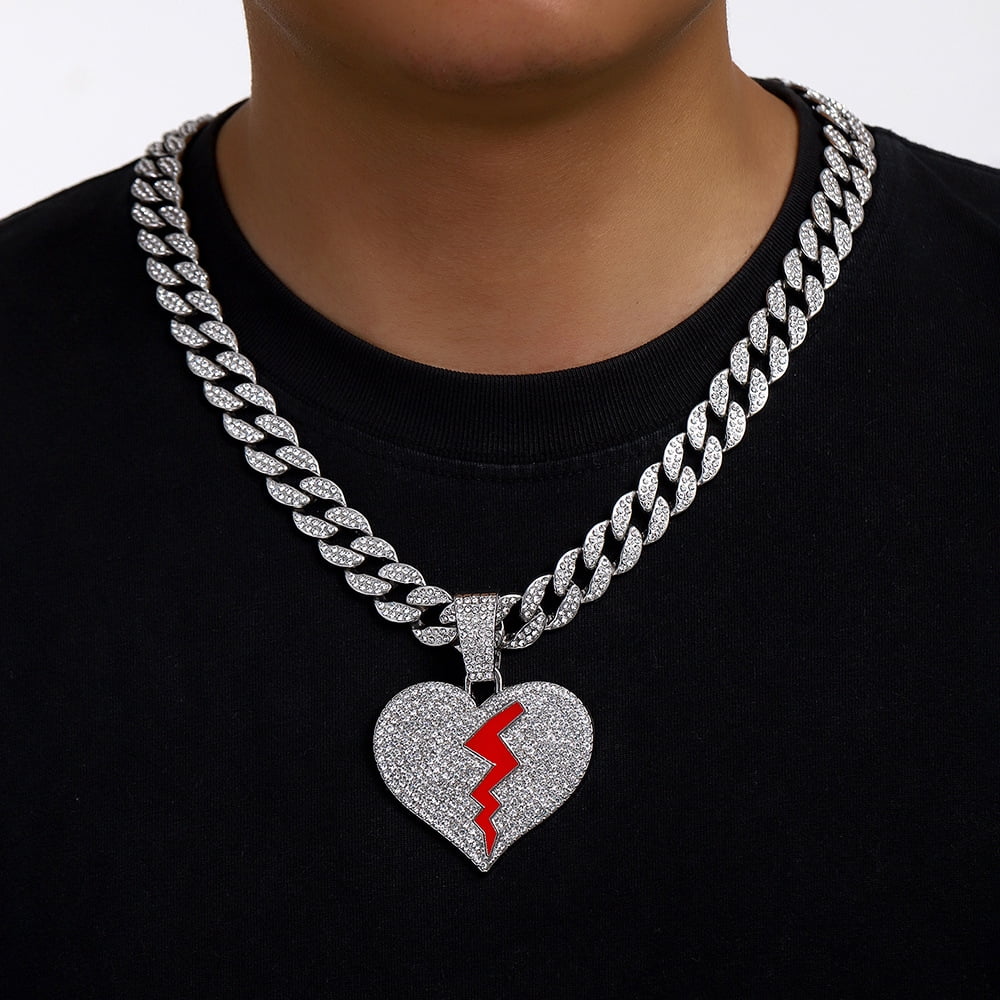 Hip Hop Love Heart Split Diamond Pendant Hook Hip-Hop Fashion Cuban ...