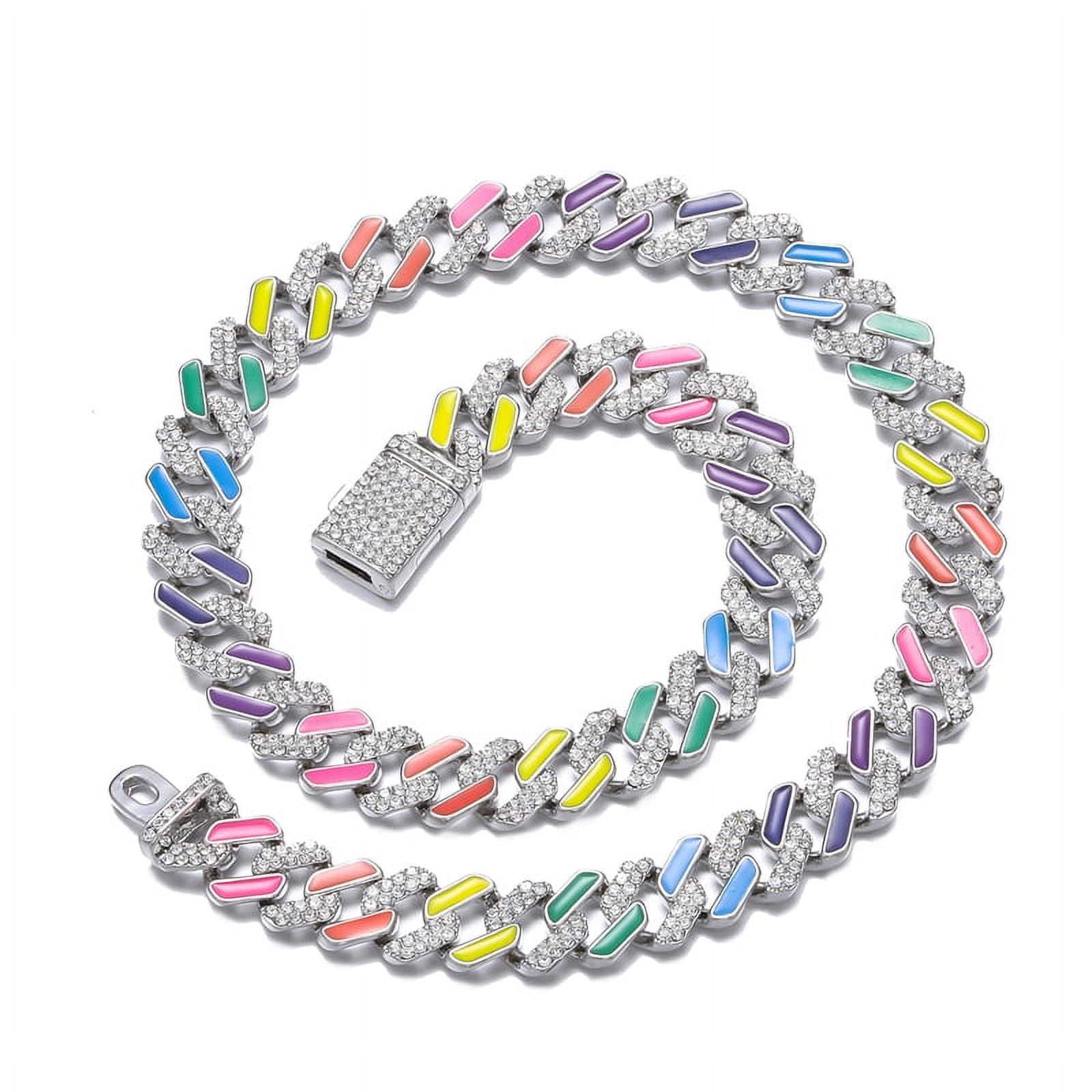 Hip Hop Male Necklace Color Zircon Cuban Chain 12MM Neck Jewelry for ...