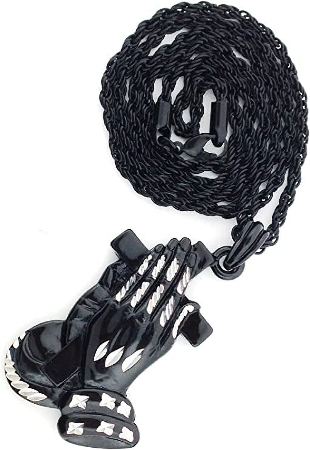 Hip-Hop Mat Finish Ion Black Tone Praying Hands With Cross Pendant ...