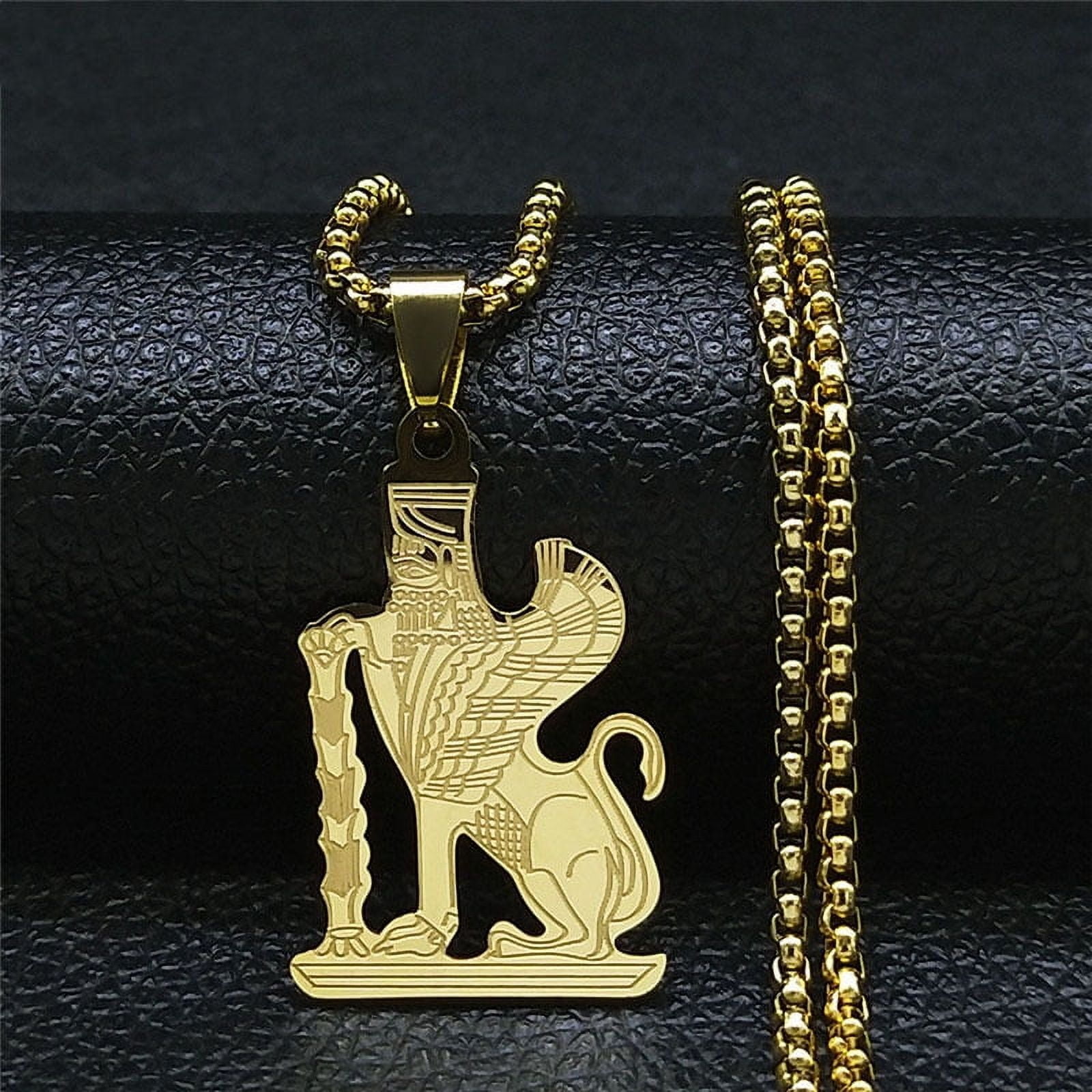 Hip Hop Mazda Culture Iran Lion Pendant Necklace 14K Yellow Gold ...