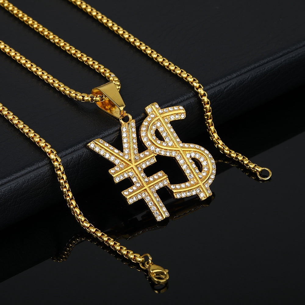 Hip Hop Micro Paved AAA CZircon Iced Out Bling US Dollar Symbol 14K ...