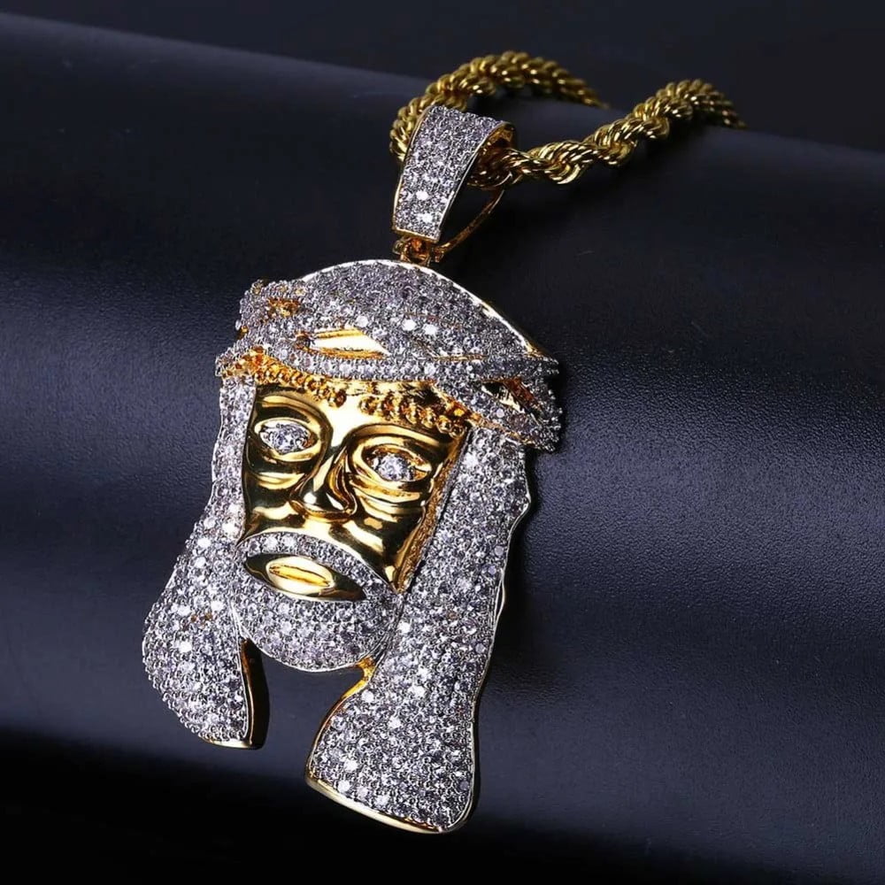 Hip Hop Micro Paved AAA+ Cubic Zirconia Bling Iced Out Jesus Piece 14K ...