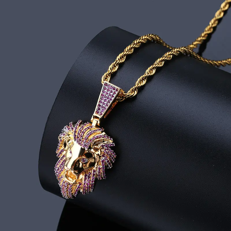 Hip Hop Micro Paved AAA+ Cubic Zirconia Iced Out Bling Male Lion 14K ...