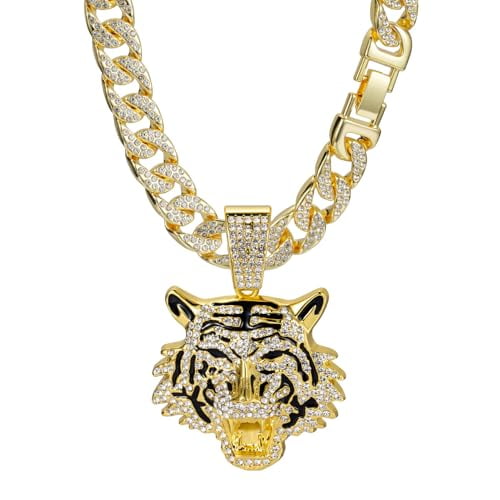 Hip Hop Necklace Cuban Chain Alloy Full Diamond Tiger Head Pendant ...