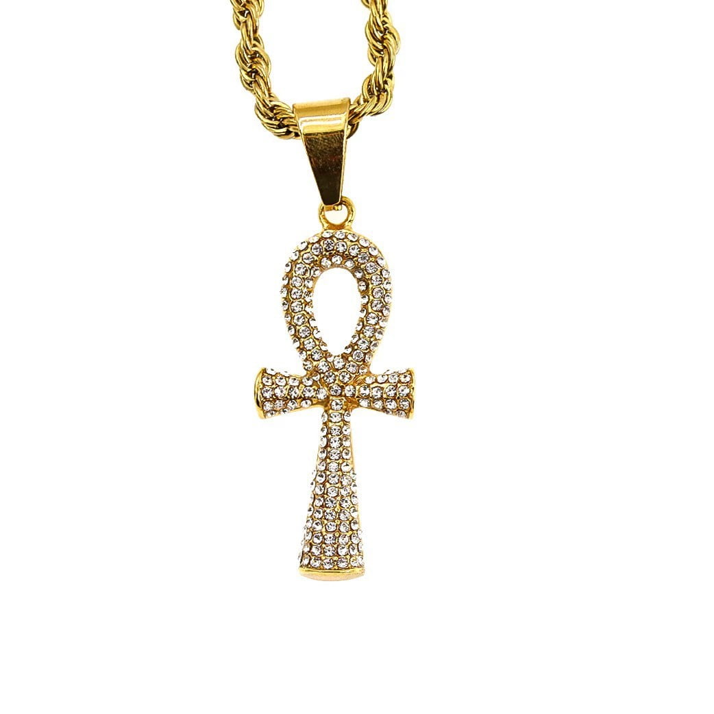 Hip Hop New Style Ankh Necklace 14K Yellow Gold Micro Paved AAA CZ ...