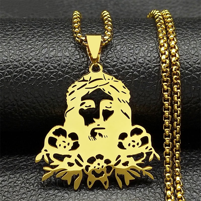 Hip Hop Punk Crown of Thorns Jesus Cross Necklace for Men 14K Yellow ...