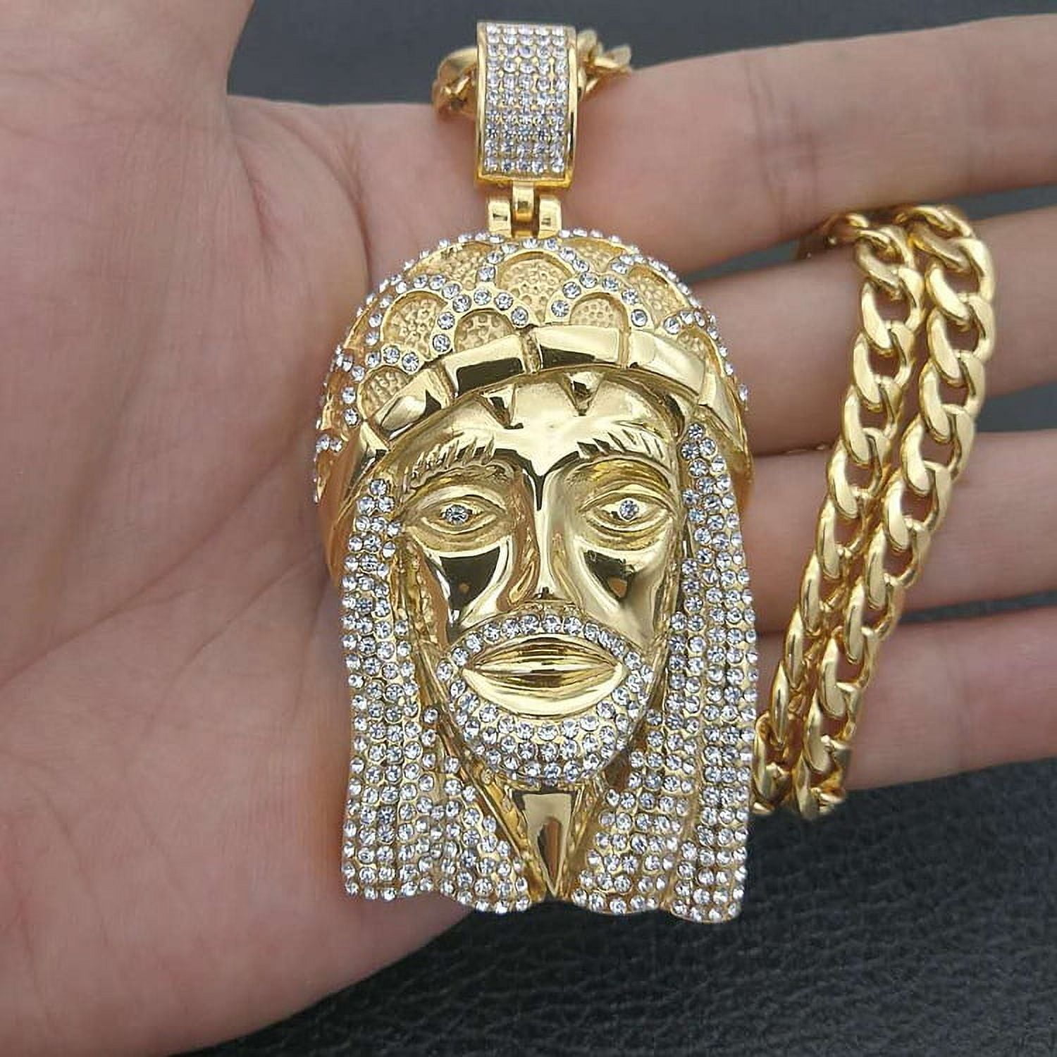 Hip Hop Rapper Bling Iced Out Big Jesus Piece Pendants Necklaces 14K ...