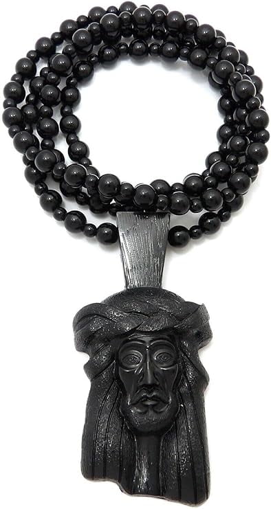 Hip Hop Rapper Style Black Jesus Head Pendant & 8mm 36" Plastic Bead ...