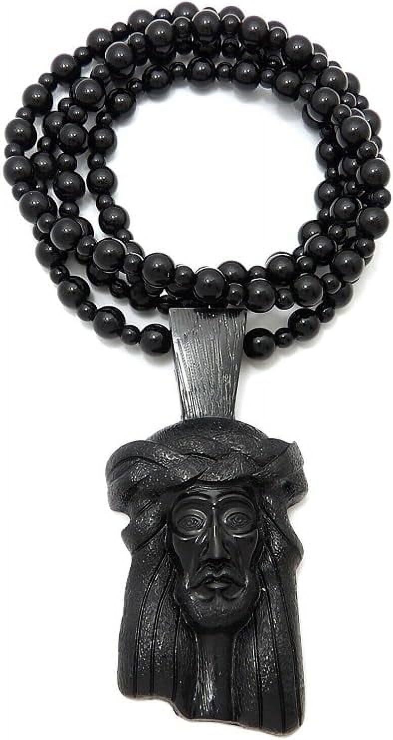 Hip Hop Rapper Style Black Jesus Head Pendant & 8mm 36" Plastic Bead ...