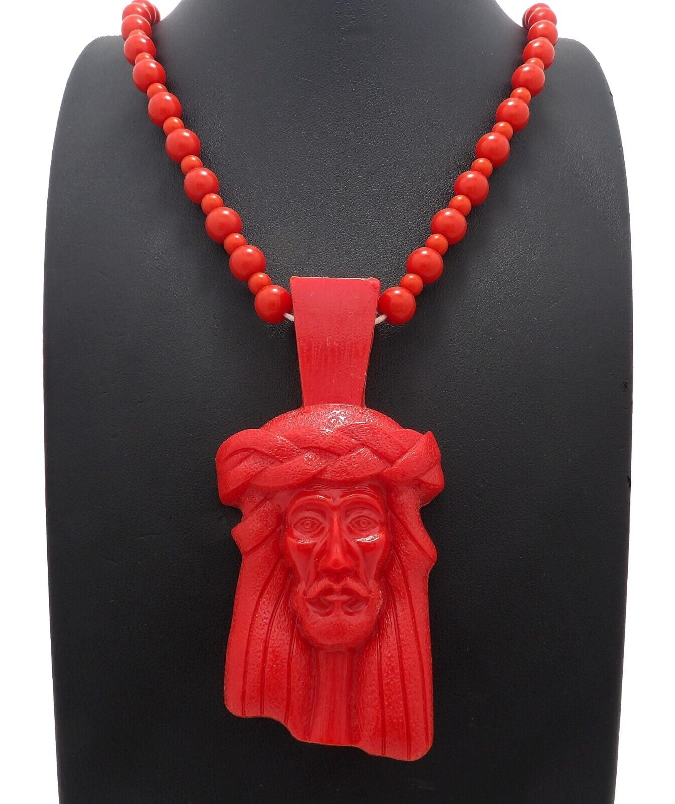 Hip Hop Rapper Style Red Jesus Head Pendant & 8mm 36" Plastic Bead ...