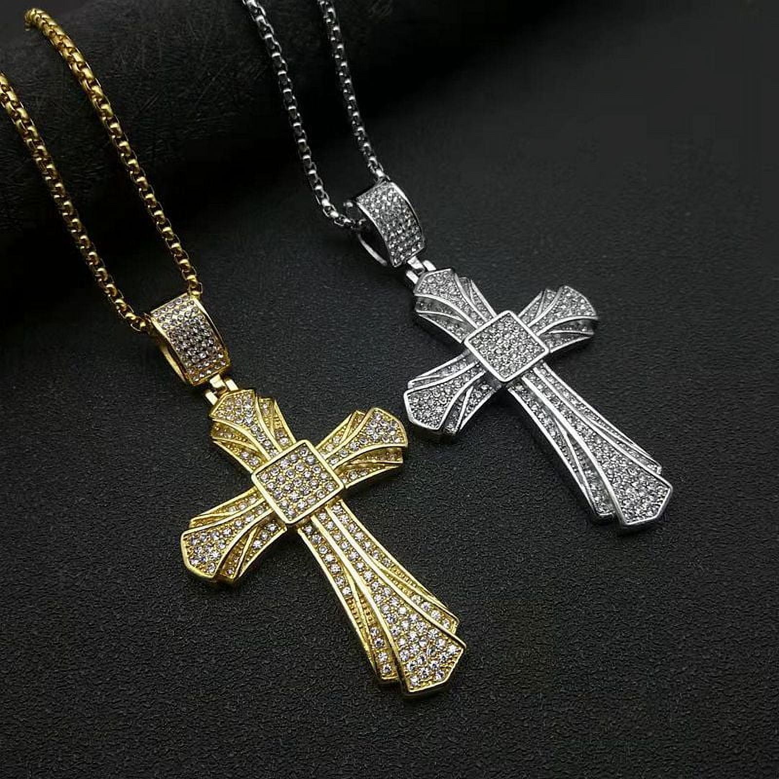 Hip Hop Rhinestones Paved Bling Iced Out 14K Yellow Gold Big Cross ...