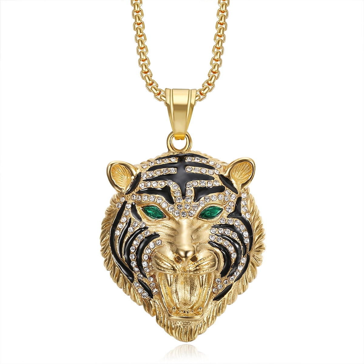 Hip Hop Rhinestones Paved Bling Iced Out 14K Yellow Gold Big Tiger ...