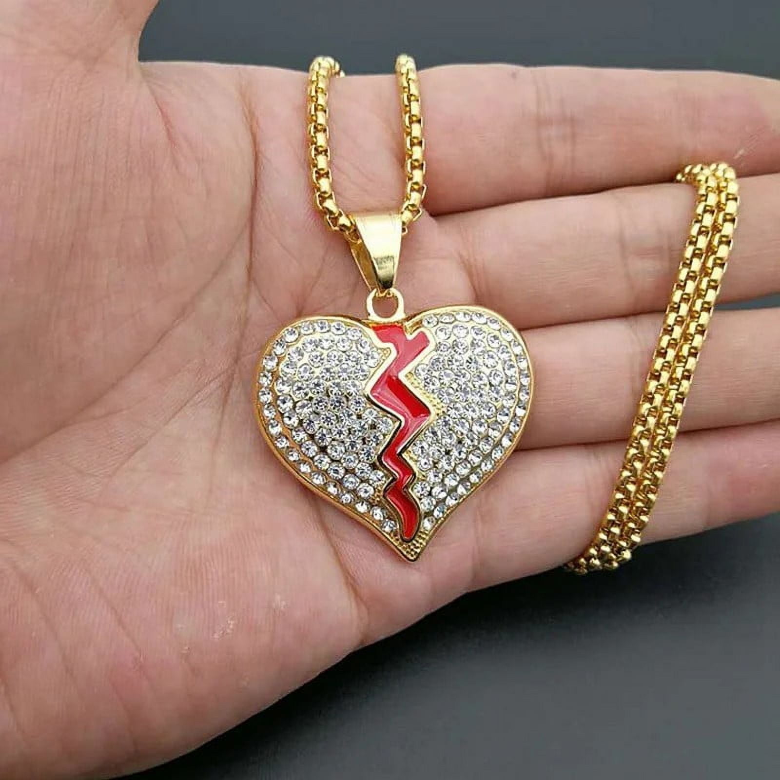 Hip Hop Rhinestones Paved Bling Iced Out 14K Yellow Gold Broken Heart ...