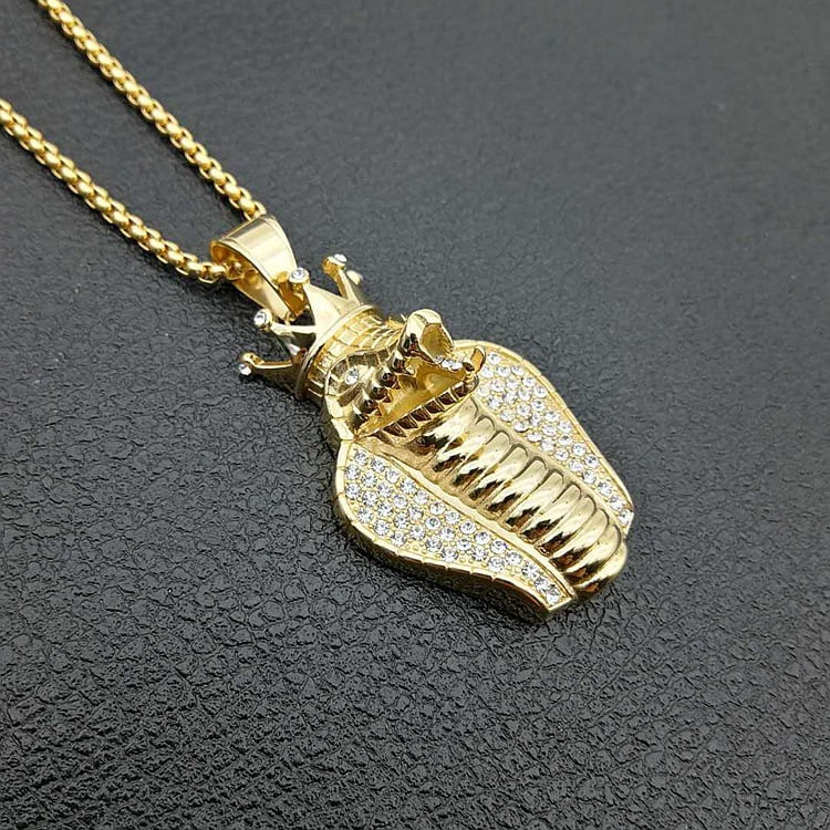 Hip Hop Rhinestones Paved Bling Iced Out 14K Yellow Gold Cobra Crown ...