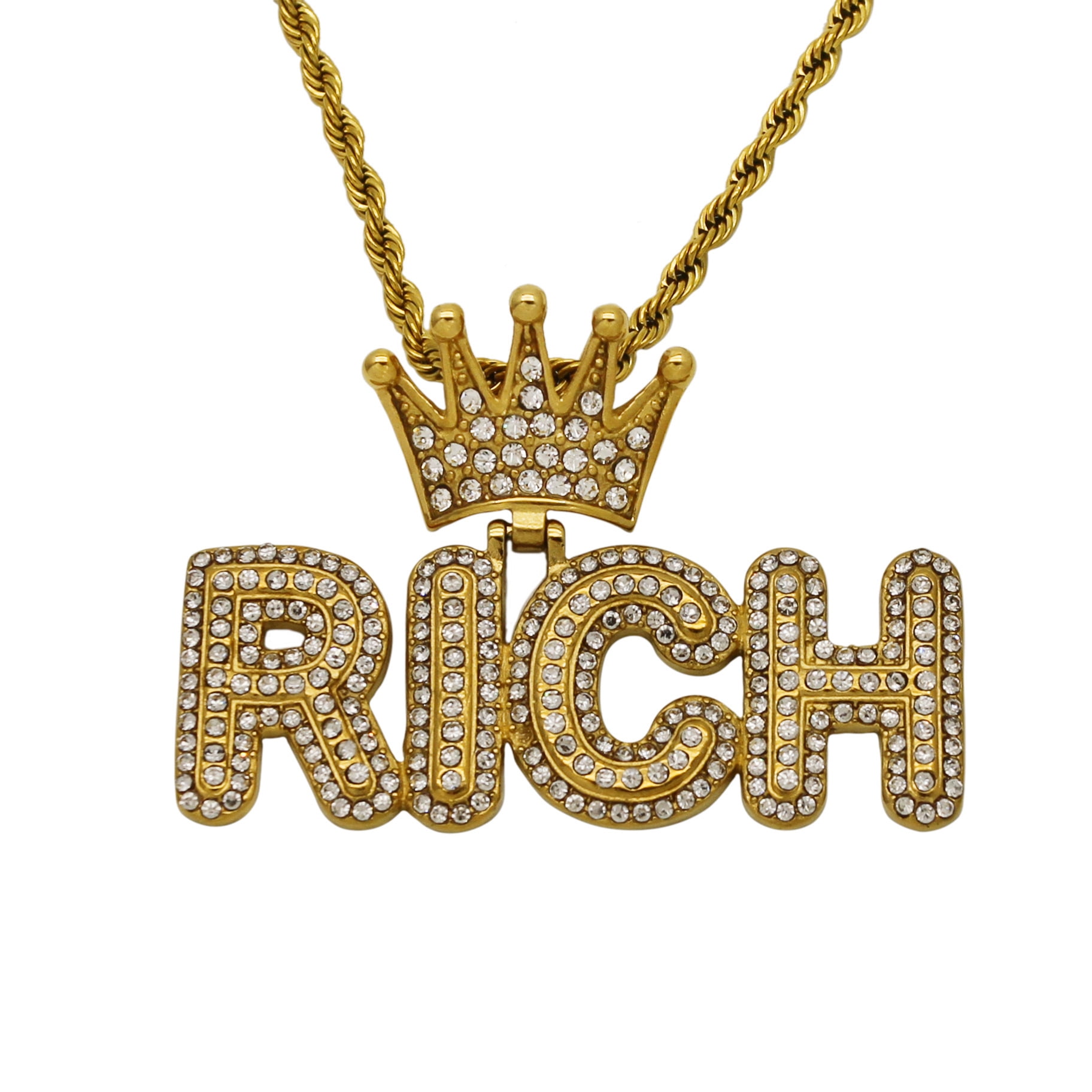 Hip Hop Rhinestones Paved Bling Iced Out 14K Yellow Gold Crown Rich ...
