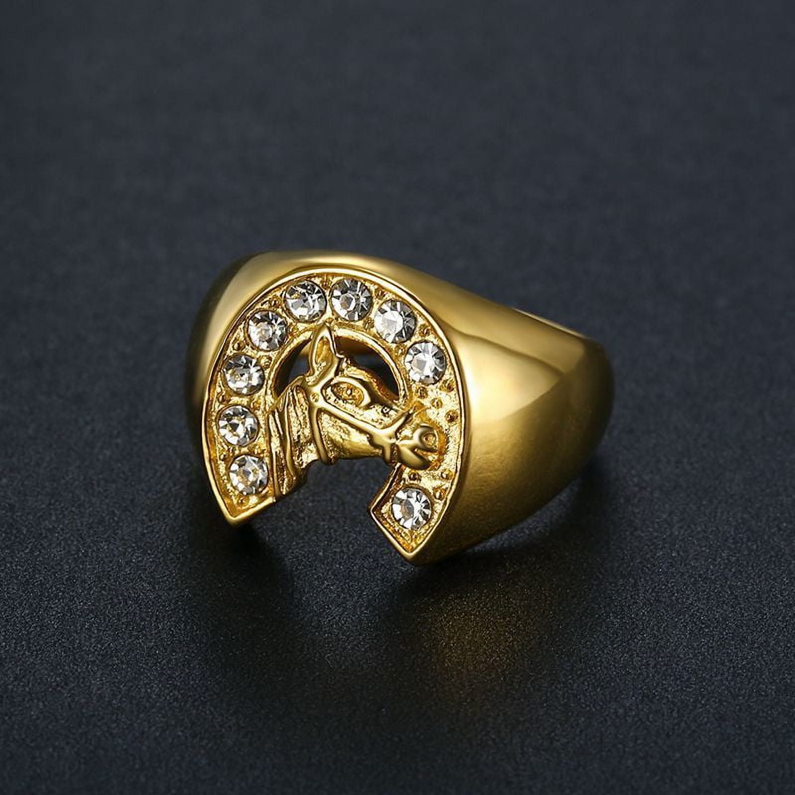 Hip Hop Rhinestones Paved Bling Iced Out 14K Yellow Gold Horse Head ...