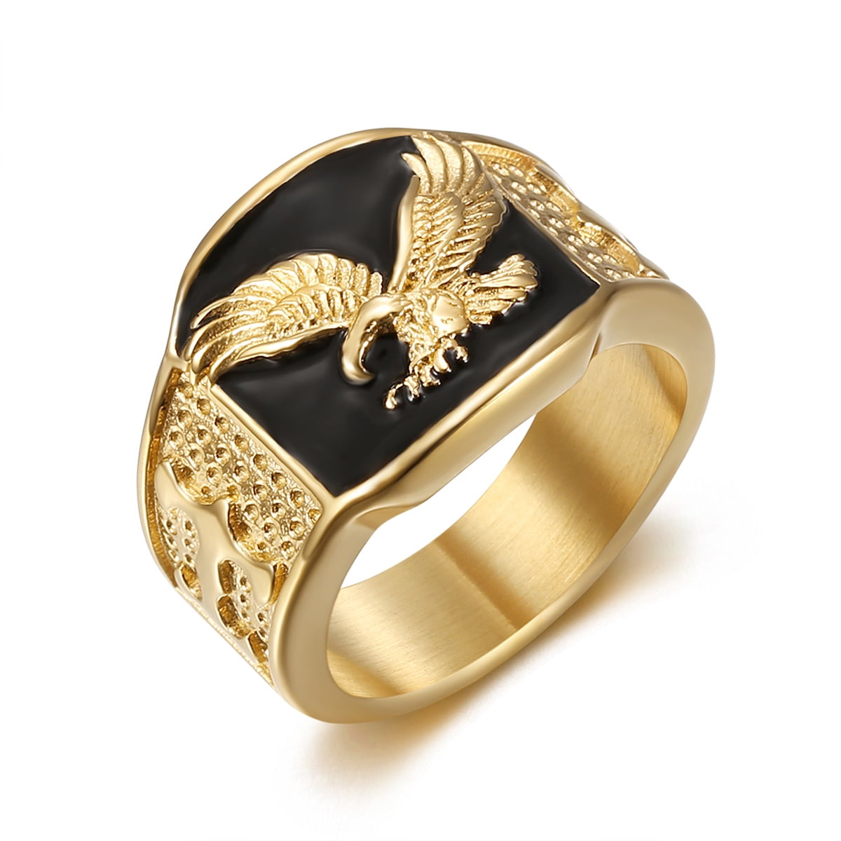 Hip Hop Rock 14K Yellow Gold Hawk Eagle Round Finger Rings for Men ...