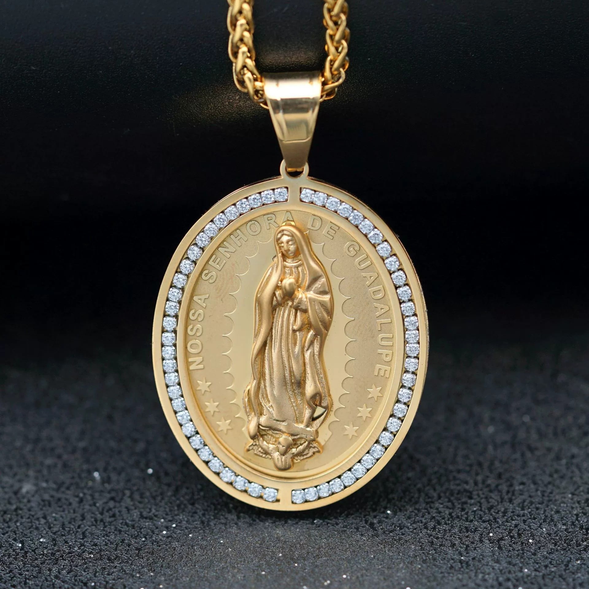 Hip Hop Rock 14K Yellow Gold Virgin Mary Pendants Necklace for Men ...