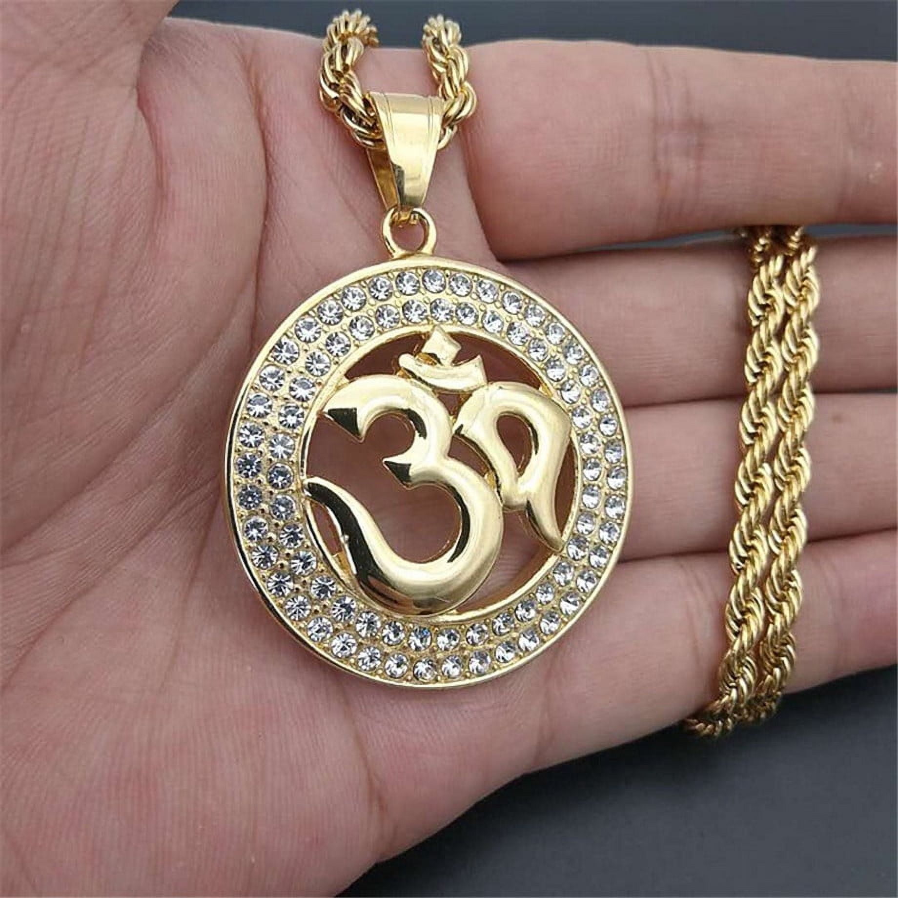 Hip Hop Round Indian Yoga Pendant 14K Yellow Gold OHM Hindu Buddhist ...