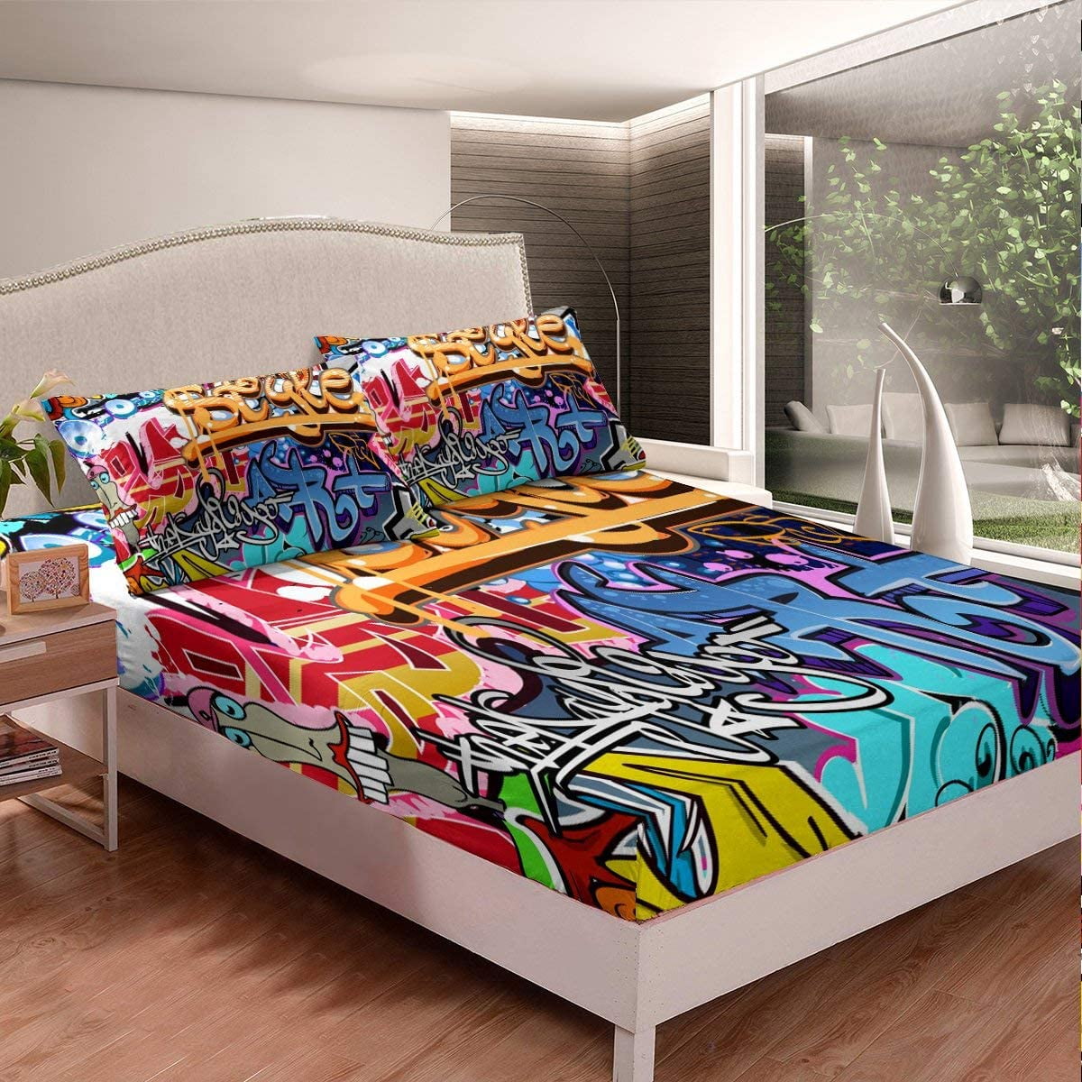 Hip Hop Sheet Set Set Graffiti Style Fitted Sheet Full Size for Kids ...