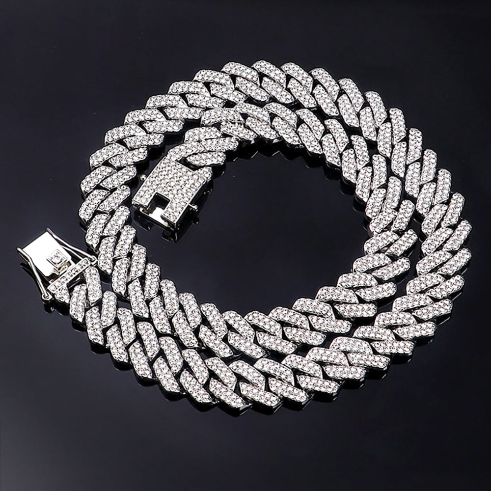 Hip Hop Shiny 15MM Cuban Link Chain Necklace Women Men Silver Color ...
