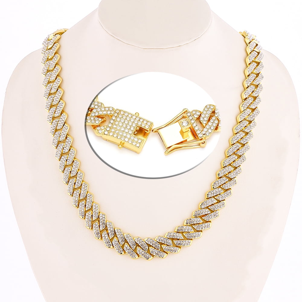 Hip Hop Shiny 15MM Cuban Link Chain Necklace Women Men Silver Color ...