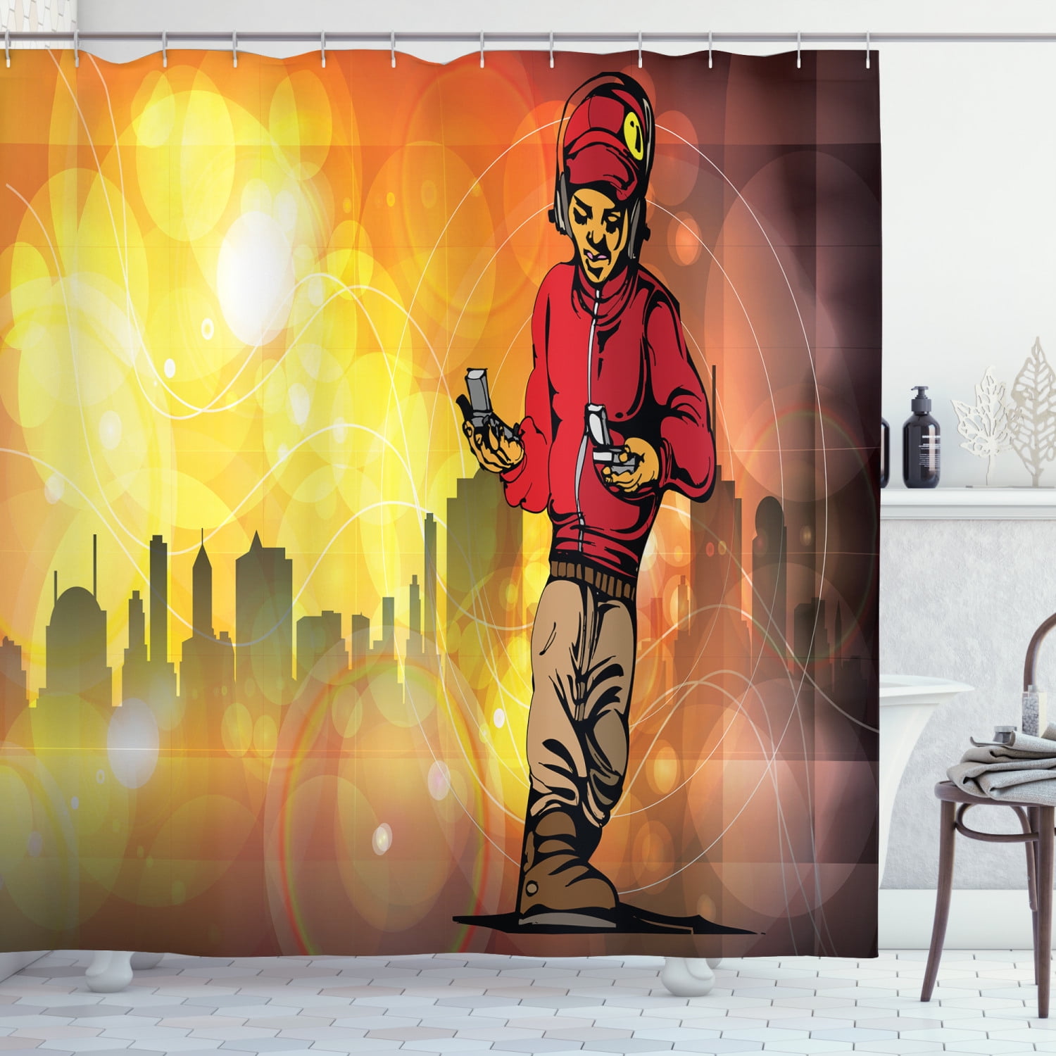 Hip Hop Shower Curtain, Rap Music and Dance Themed Image with a Rapper ...