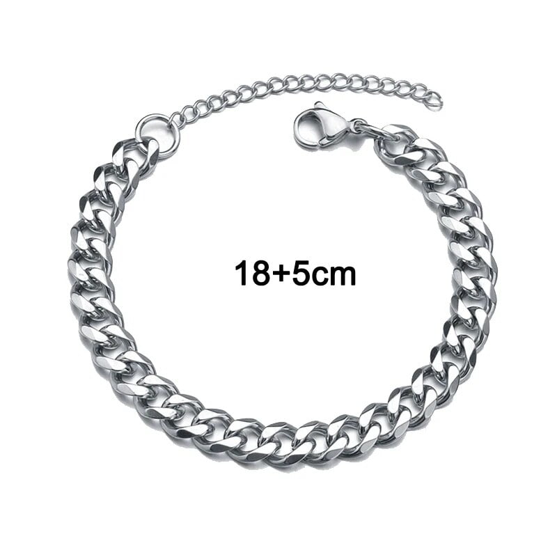 Hip Hop Stainless Steel Curb Cuban Chain Bracelet Men Simple Gold Color ...
