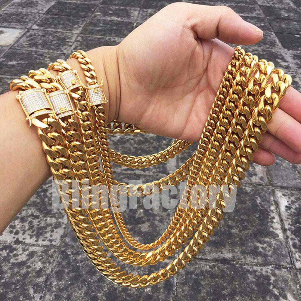 Hip Hop Stainless Steel Iced Box Lock 10mm 12mm Miami Cuban Link Chain ...