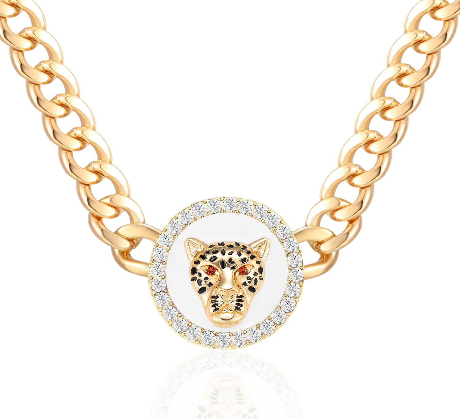 Hip Hop Statement Gold Crystal Leopard Head Necklace Chunky Choker ...