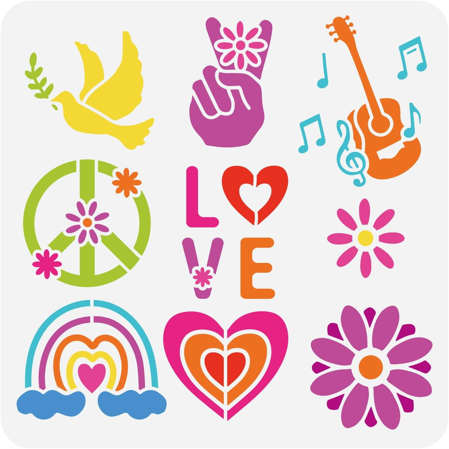 Hip Hop Stencil: 11.8x11.8inch Large Guitar Music Note Dove of Peace ...
