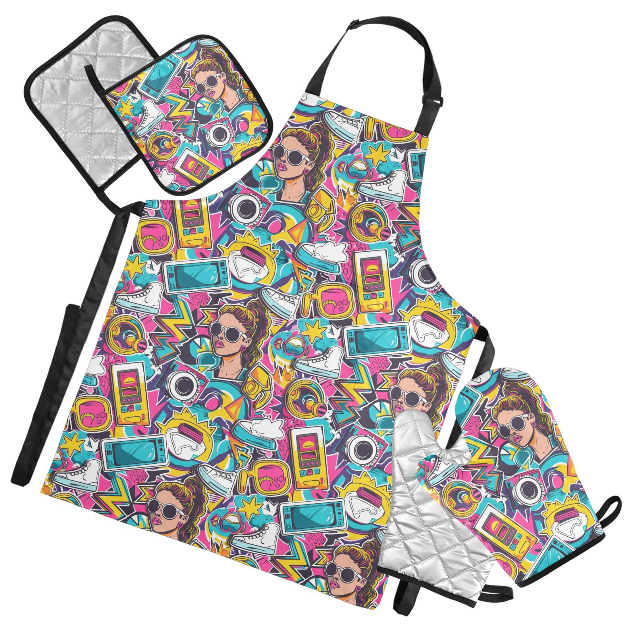Hip Hop Street Graffiti 5 Pcs Kitchen Set Heat Resistant Oven Mitts and ...