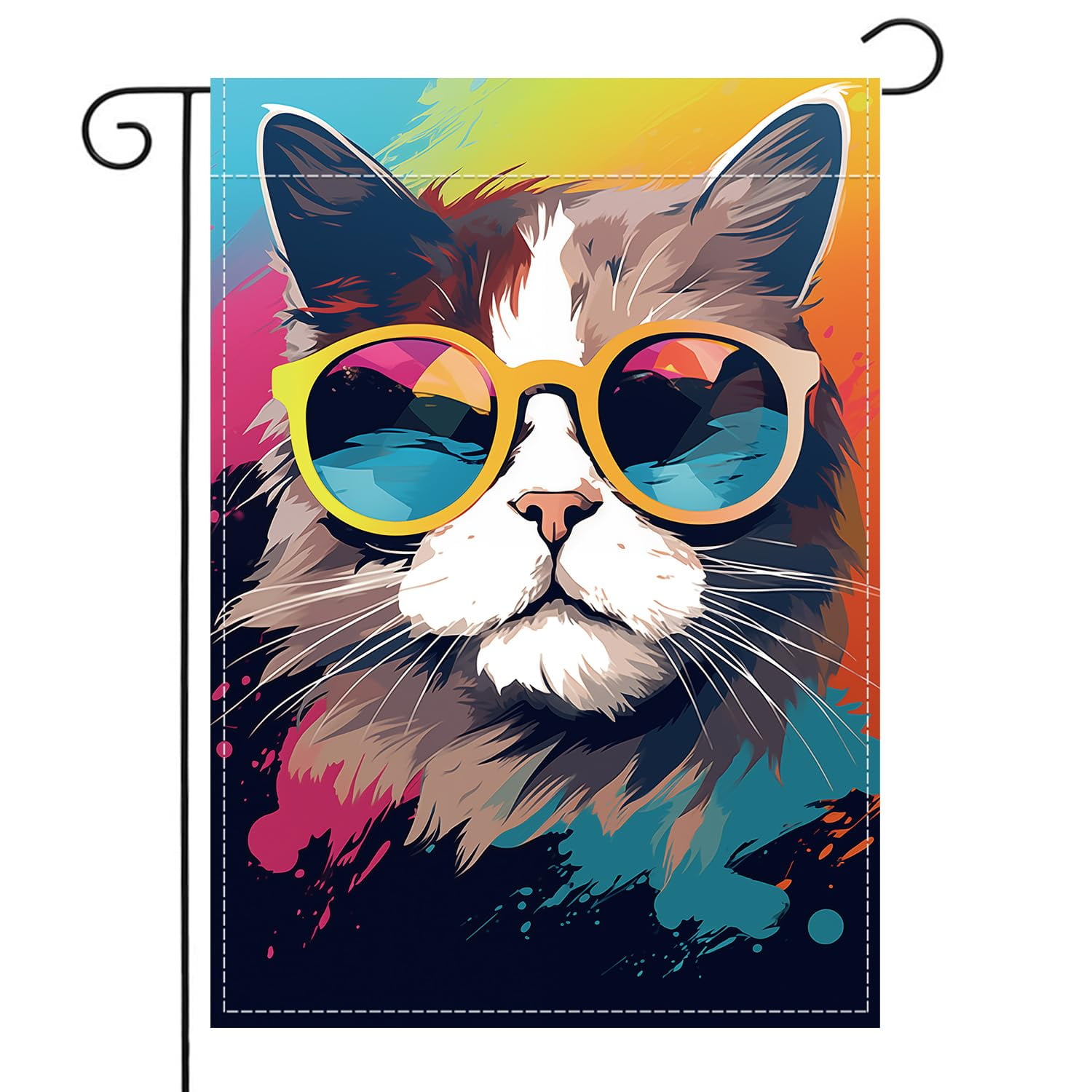 Hip Hop Style Cat Garden Flag 12×18 Inch Double Sided with Sunglasses Cool Funny Seasonal Garden ...
