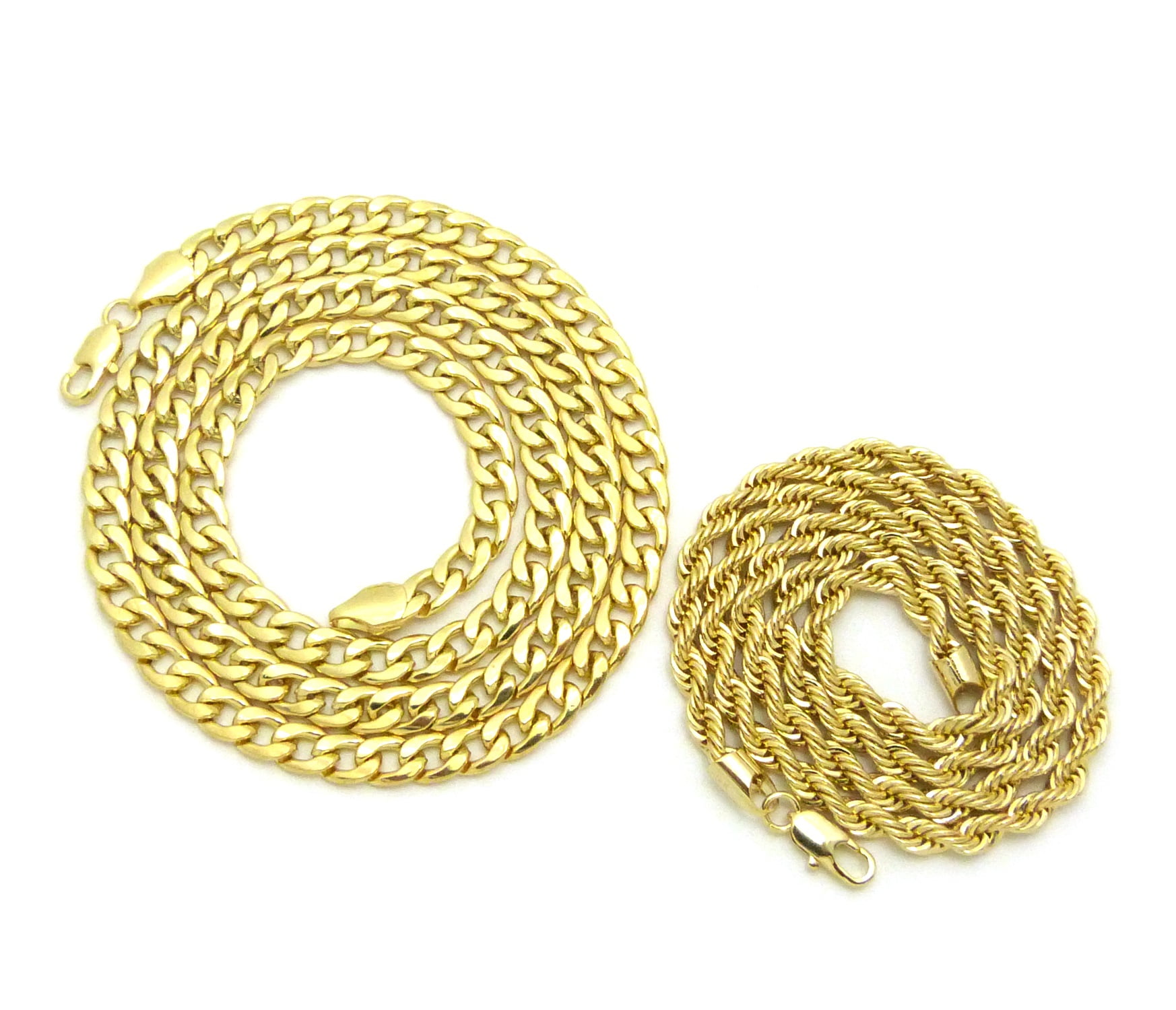 Hip-Hop Style Rapper's 6mm 24" Rope Chain & 7mm 30" Cuban Chain ...