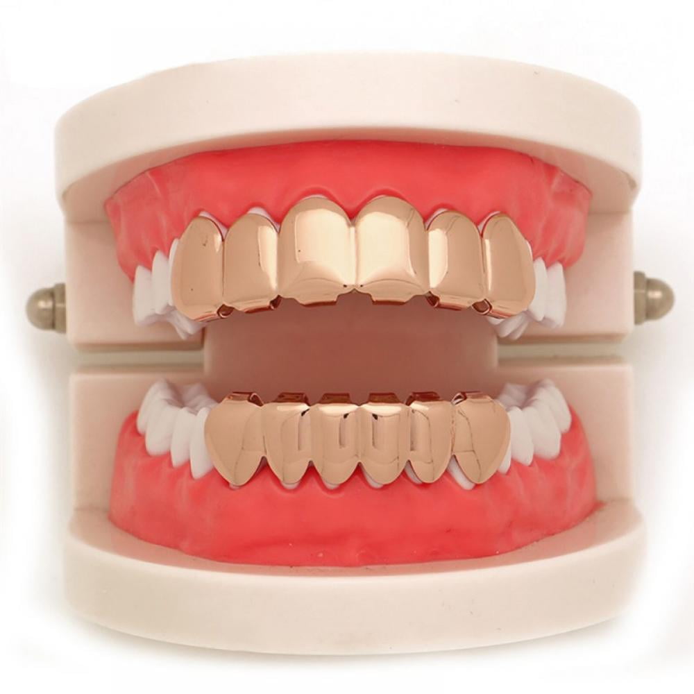 Hip Hop Teeth Grillz Caps Top & Bottom Grill Fang Set, 6 Teeth Grillz ...