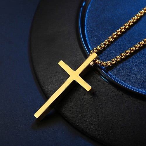 Hip Hop Trend Cross Pendant Necklace for Men Simple Punk 14K Yellow ...