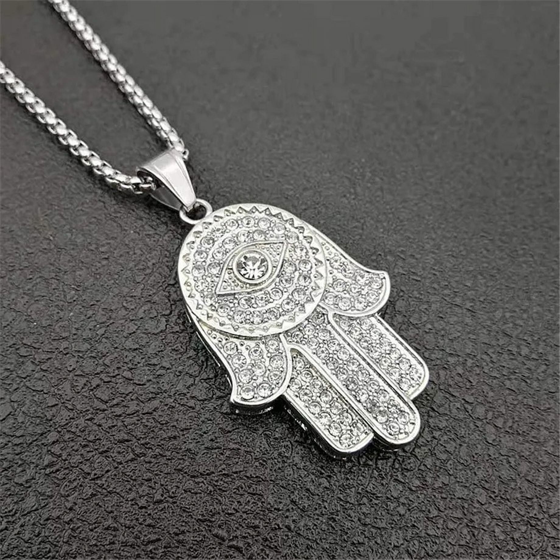 Hip Hop Turkish Evil Eye Hamsa Hand of Fatima Pendant 14K Yellow Gold ...
