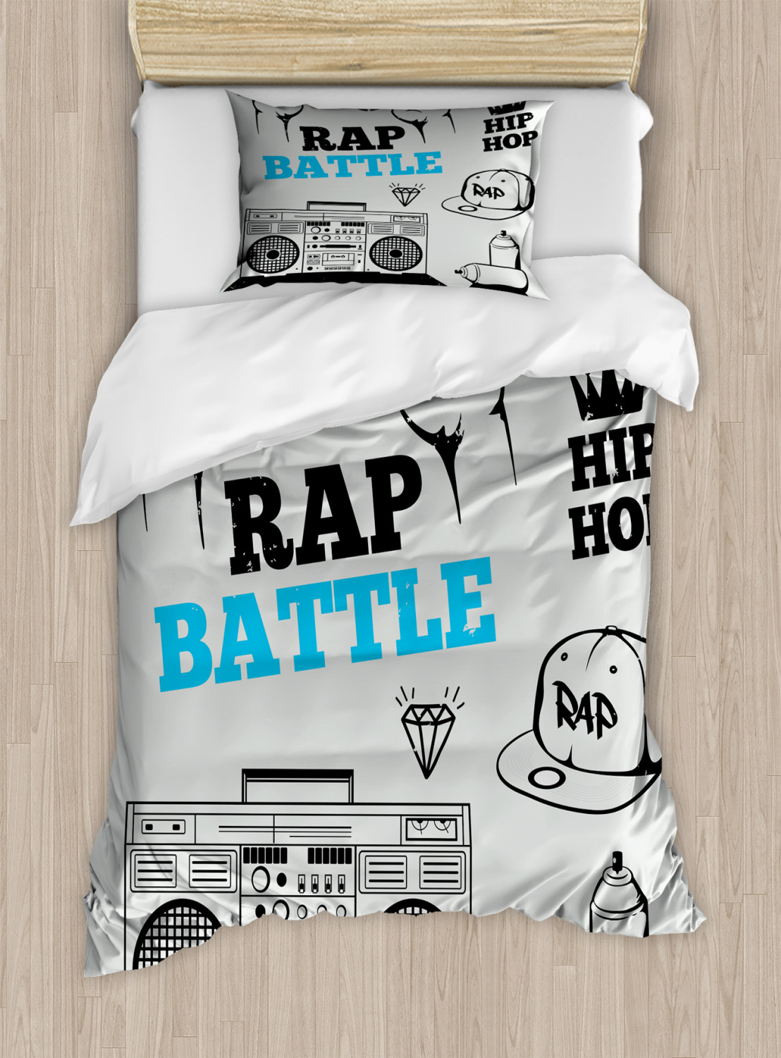 Hip Hop Twin Size Duvet Cover Set, Hip Hop Elements Freestyle Rap Duel ...