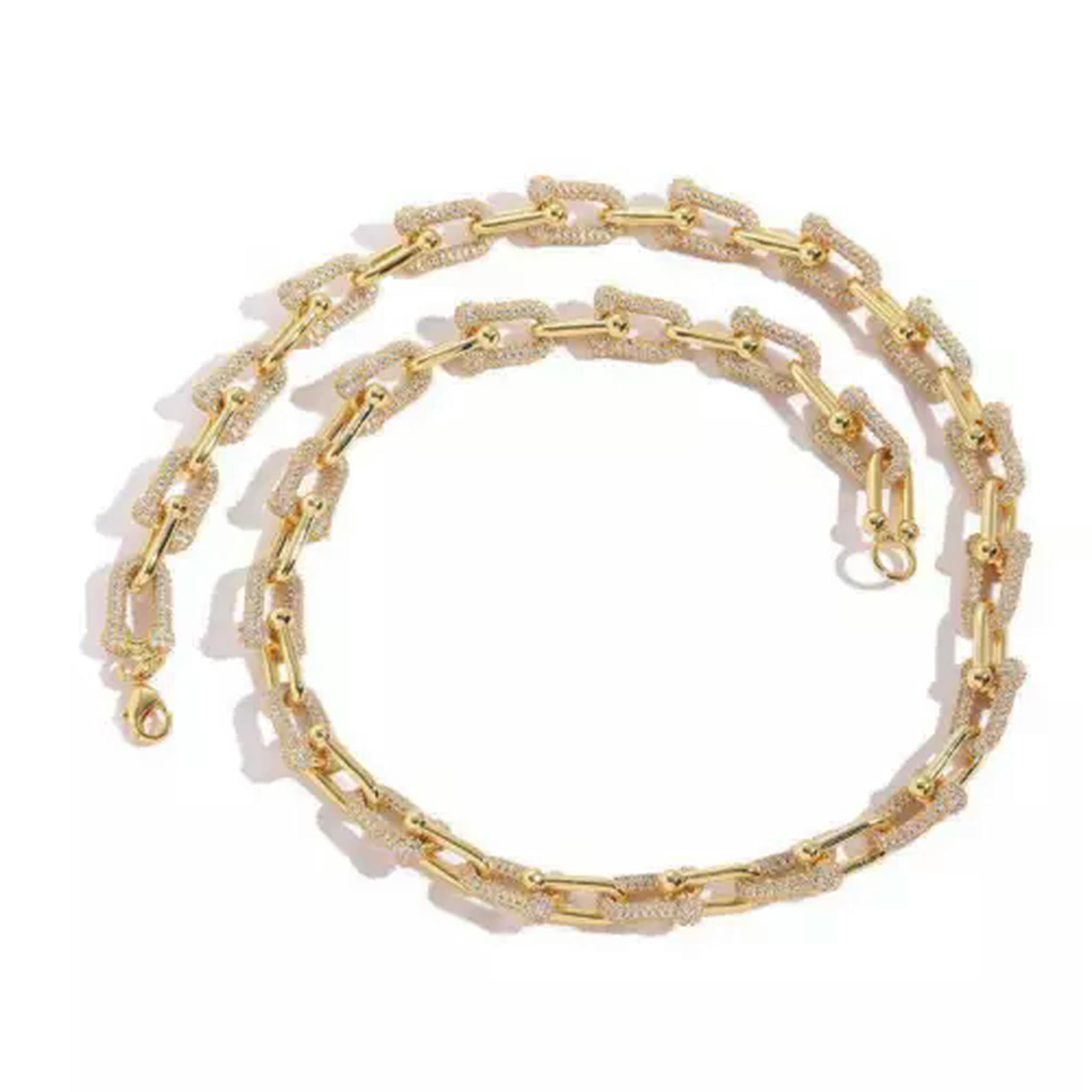 Hip Hop U Shaped Cuban Link Chain Full 5A Zircon Women Mens Necklace ...