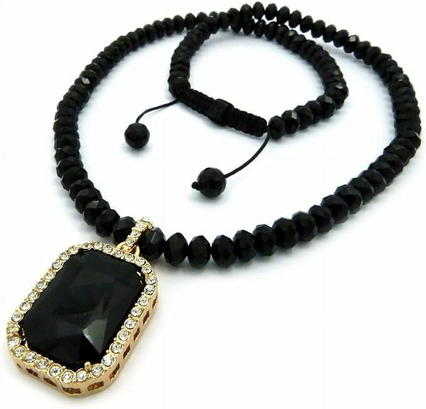 Hip Hop Unisex Bling Iced Black Gemstone Pendant & 8mm 24" Black Bead ...